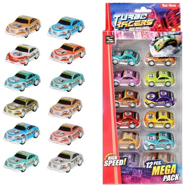TURBO RACERS Set voitures de rallye reculer 12-Pack 13x30cm