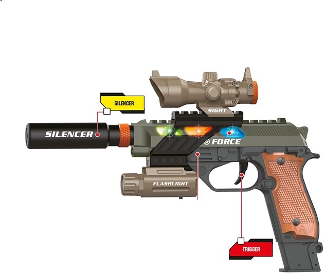 ALFAFOX Military pistol + light and sound with silencer + flashlight